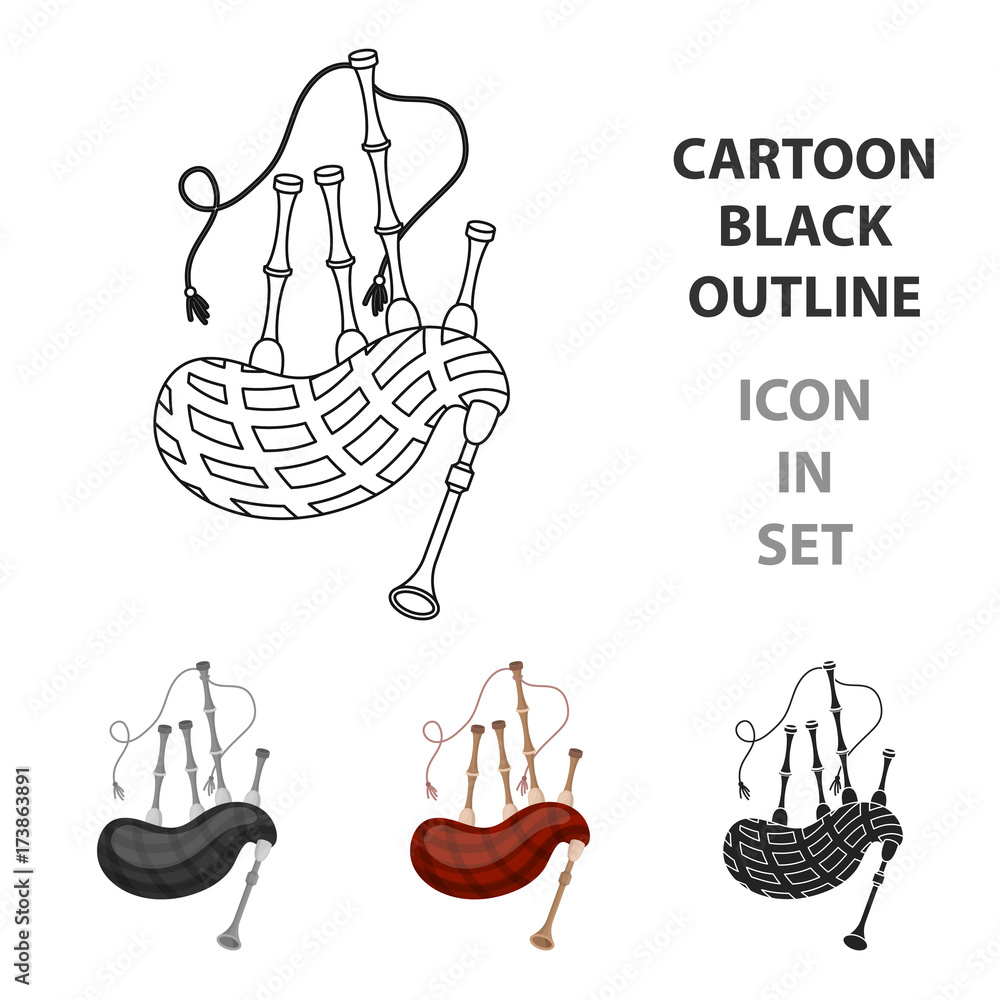 Bagpipes icon in cartoon style isolated on white background. Musical ...
