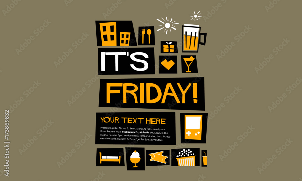 It's Friday! (Flat Style Vector Illustration Weekend Quote Poster ...