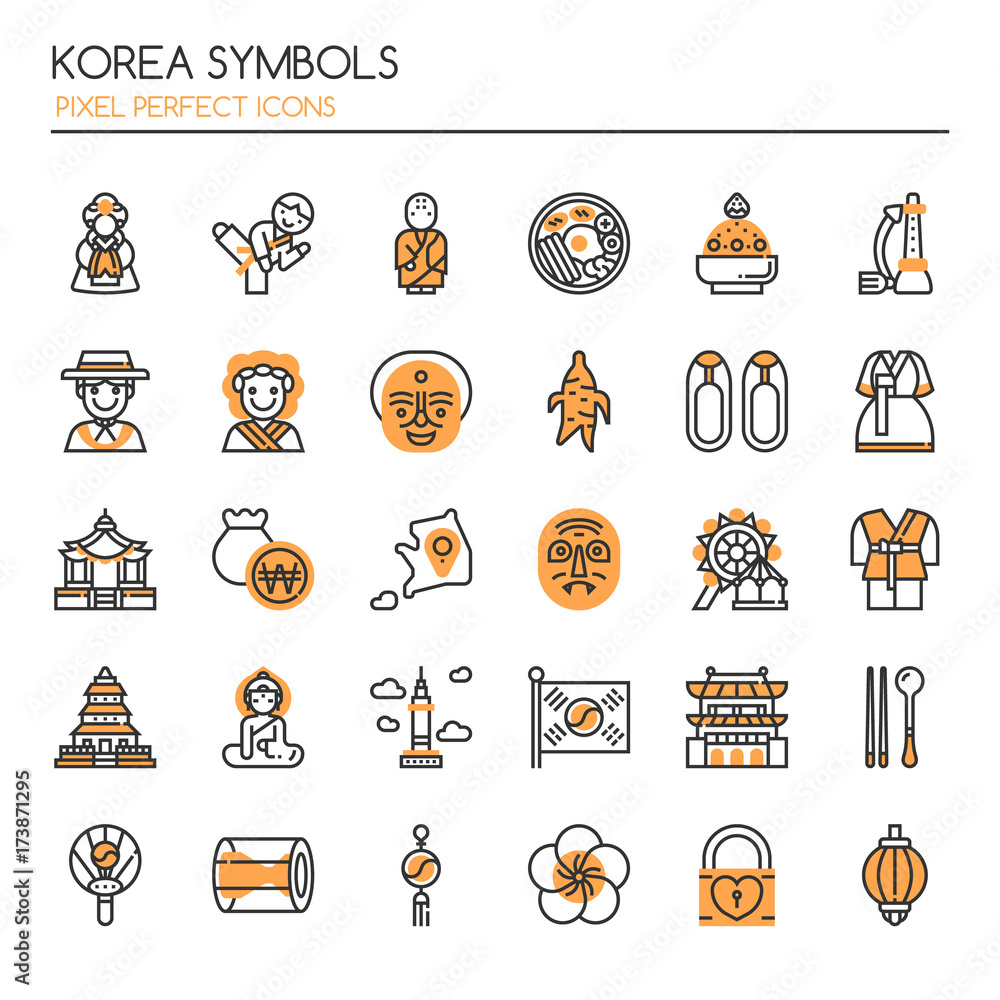 Korea Symbols , Thin Line and Pixel Perfect Icons. Stock Vector | Adobe ...
