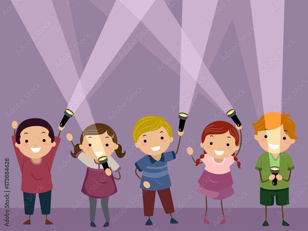 Vecteur Stock Stickman Kids Flashlight Dark Room Illustration | Adobe Stock