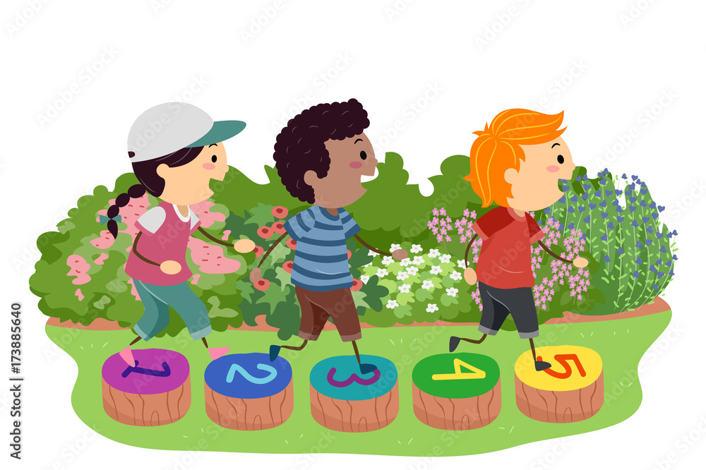 Stickman Kids Stepping Stones Illustration Stock Vector | Adobe Stock