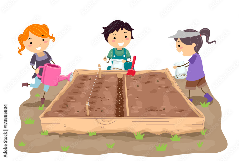 Stickman Kids Straight Rows Sow Illustration Stock Vector | Adobe Stock