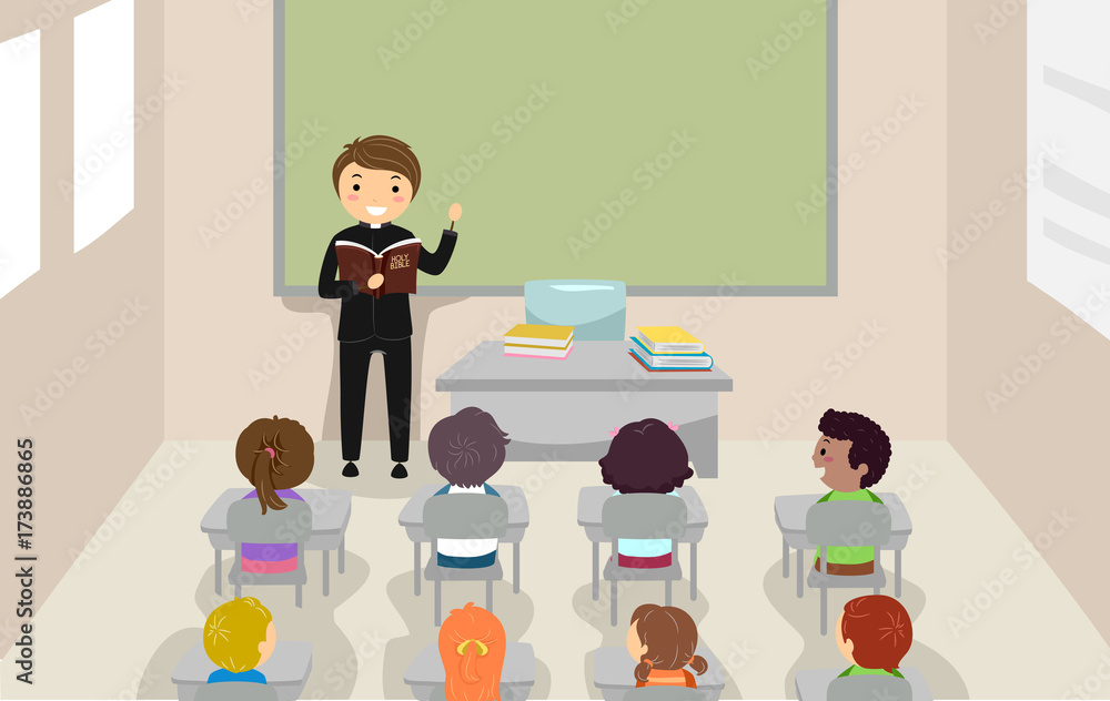 Stickman Kids Class Priest Bible Illustration Stock Vector | Adobe Stock