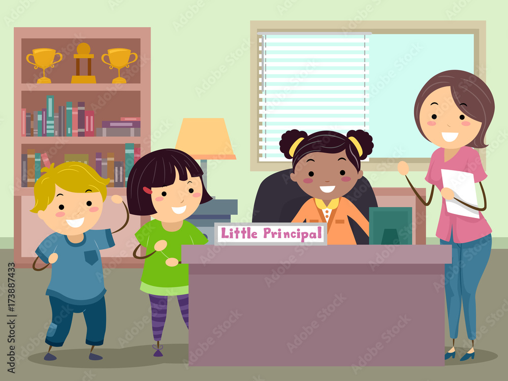 Stickman Kids Little Principal Teacher Stock Vector | Adobe Stock