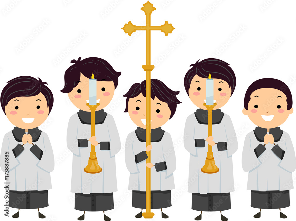 Stickman Kids Altar Boys Illustration Stock Vector | Adobe Stock