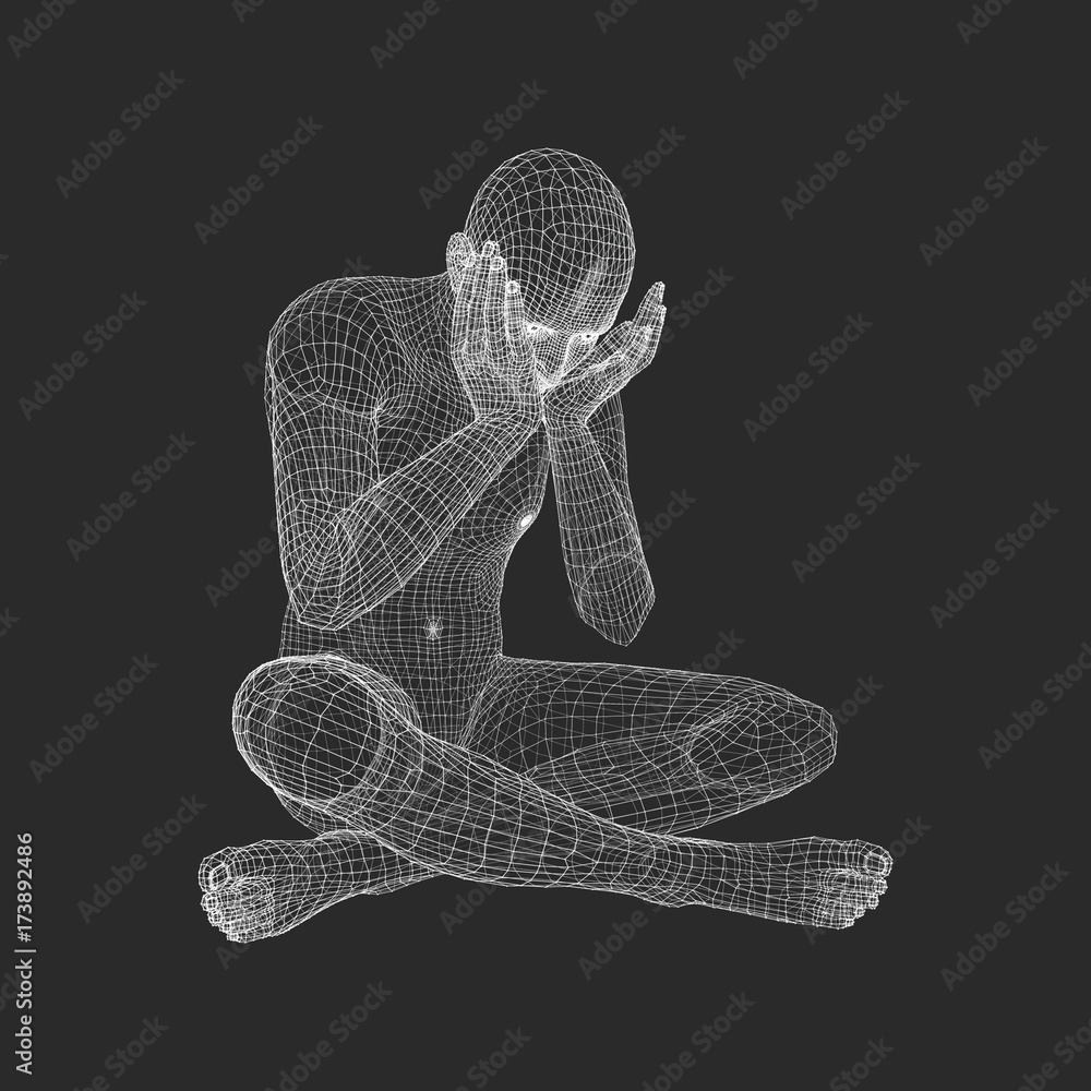 Miserable Depressed Man Sitting and Thinking. Man in a Thinker Pose. 3D ...