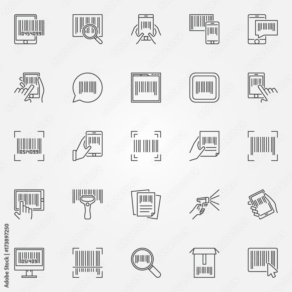 Barcode icons set - vector barcodes concept symbols in thin line Stock ...