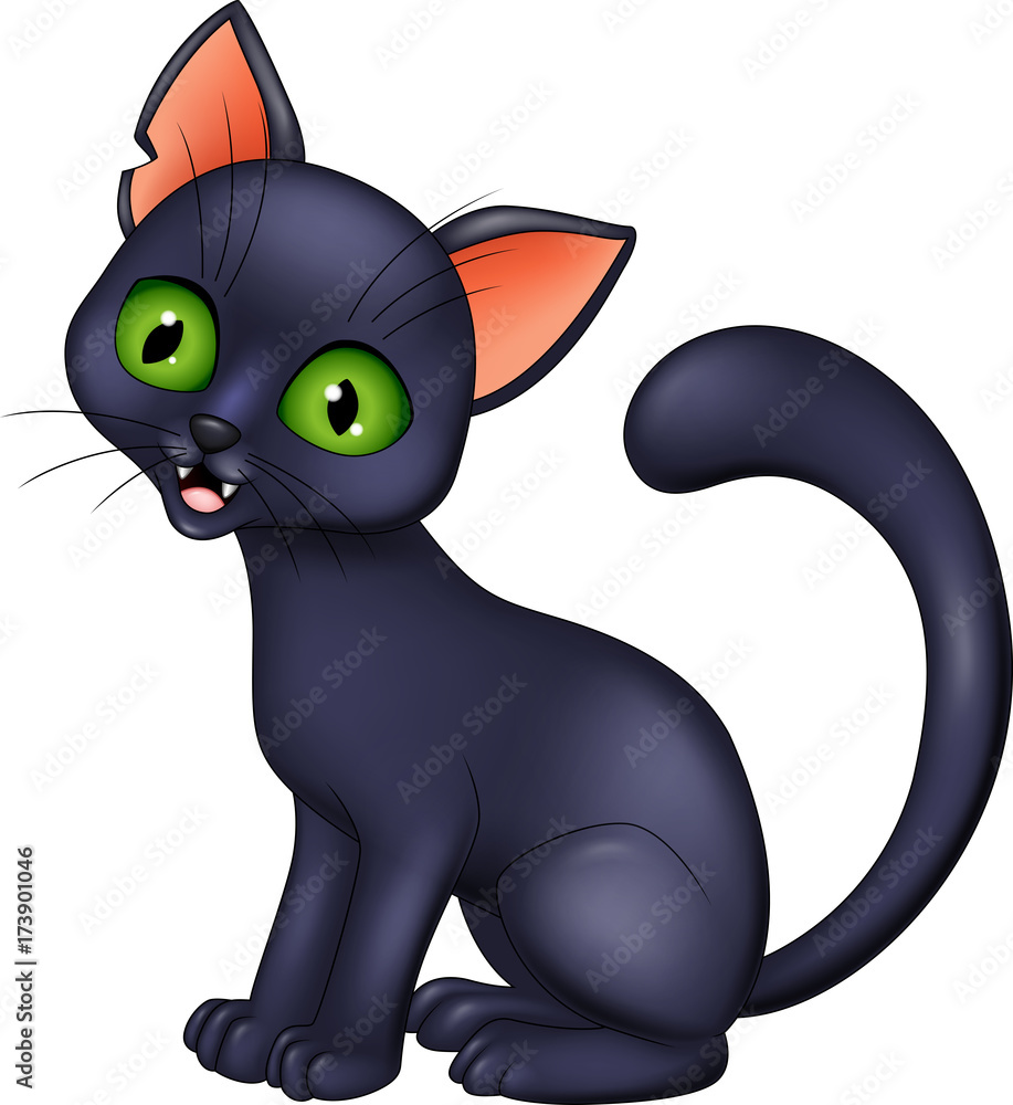 Cartoon black cat isolated on white background Stock Vector | Adobe Stock