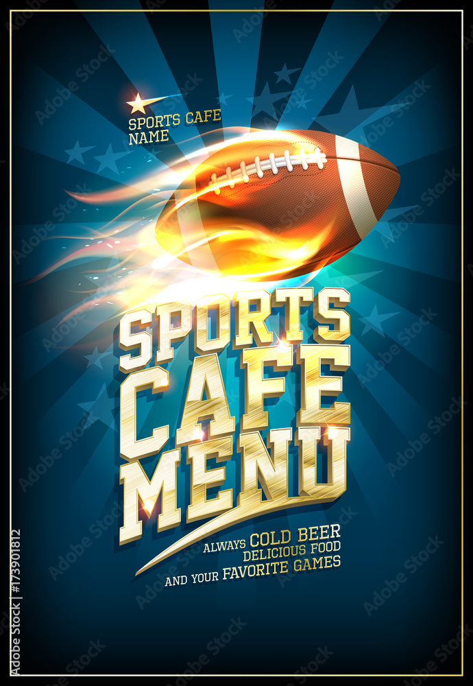 Sports cafe menu card design with classic leather rugby ball Stock ...