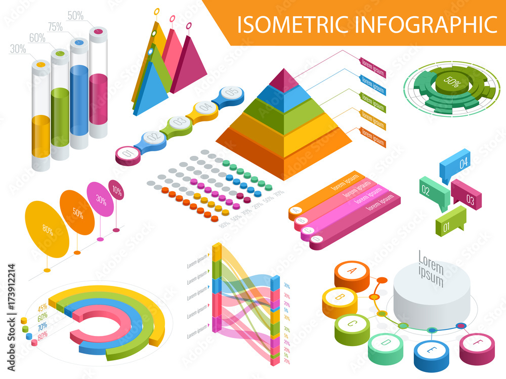 Flat 3d isometric infographic for your business presentations. Big set ...