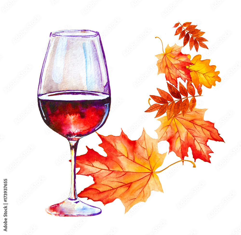 Glass of red wine isolated on white background. Picturesque drawing ...