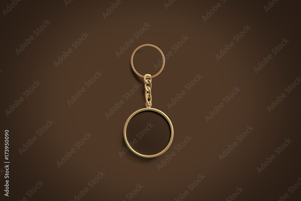 Blank gold round black key chain mock up top view, 3d rendering. Dark ...