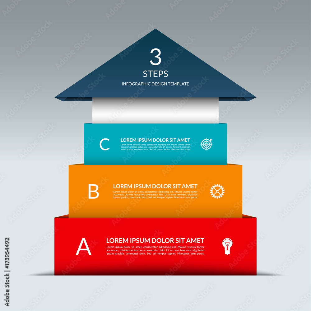 Up arrow infographic template. Business sucess staircase concept with 3 ...