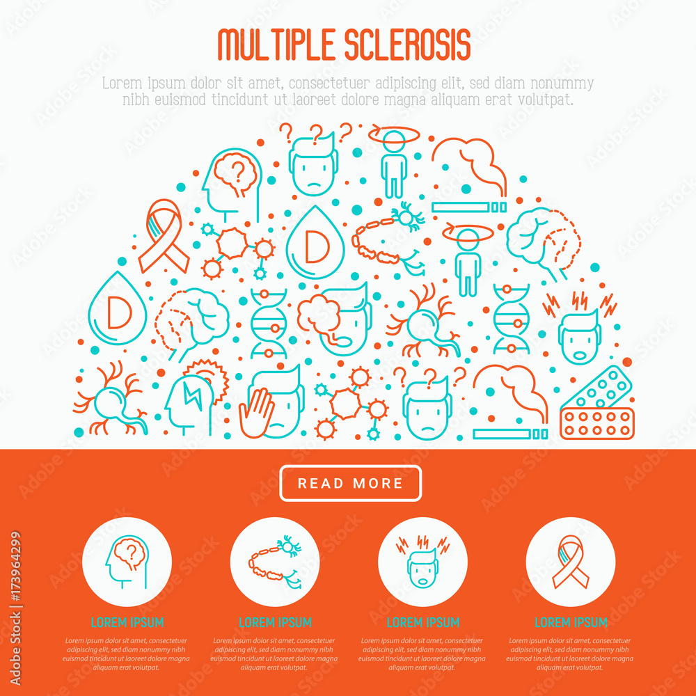 Multiple sclerosis concept in half circle with thin line icons of ...