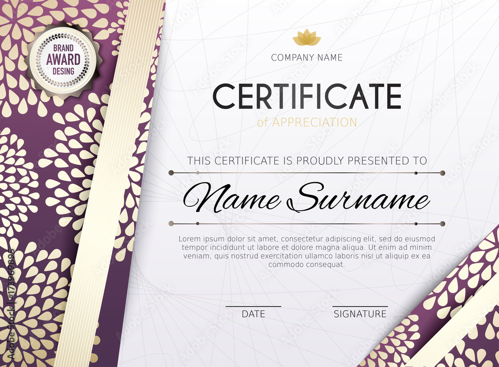 Certificate template with golden decoration element. Design diploma ...