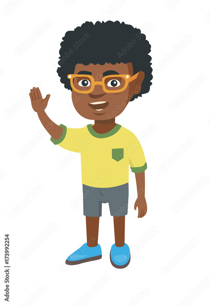 African-american little boy waving his hand. Cheerful boy making ...