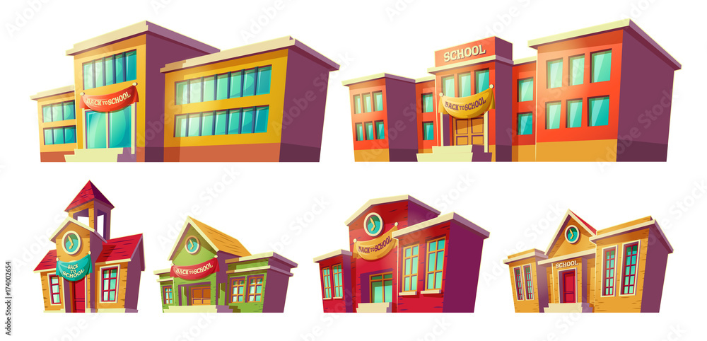 Set of vector cartoon illustrations of various color old, retro and ...