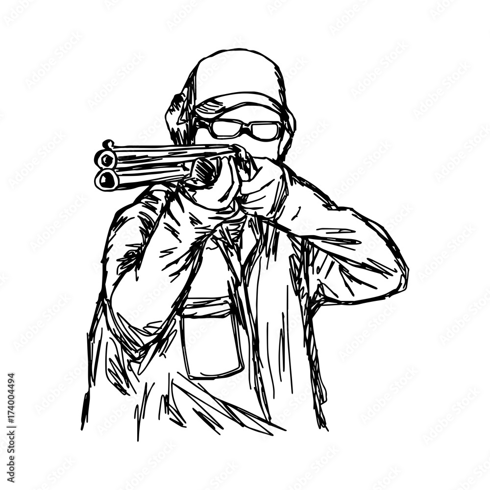 man shooting double barrel shotgun vector illustration sketch hand ...