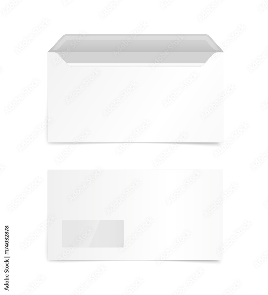 Blank white envelope vector mockup isolated on white. Identity template ...
