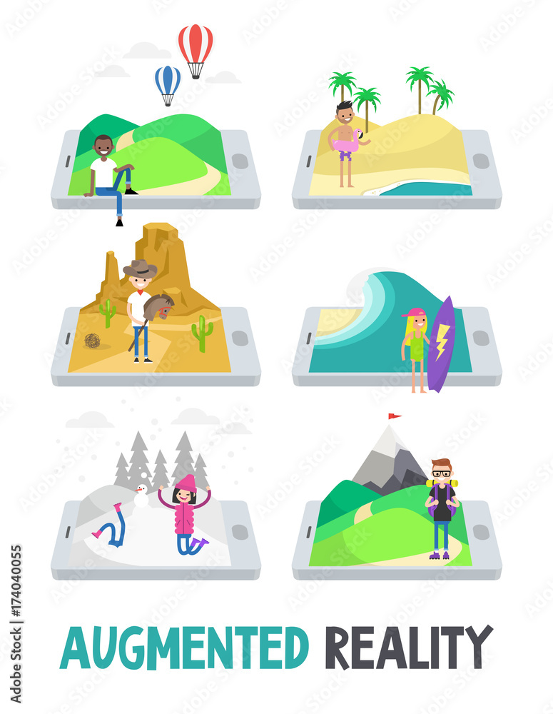 Augmented reality conceptual illustration. Three dimensional images ...