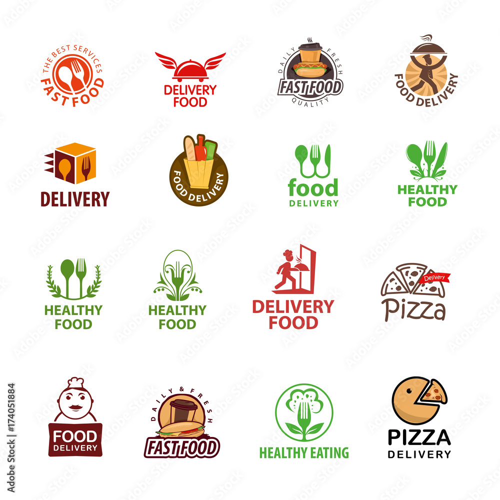 Vector set food delivery, icons, logo and illustrations Stock Vector ...