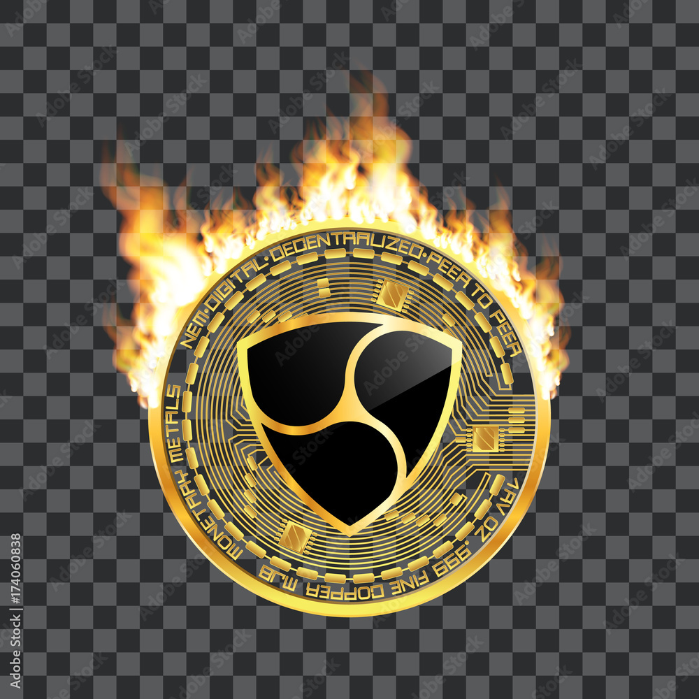 Crypto currency golden coin with black lackered nem symbol on obverse ...