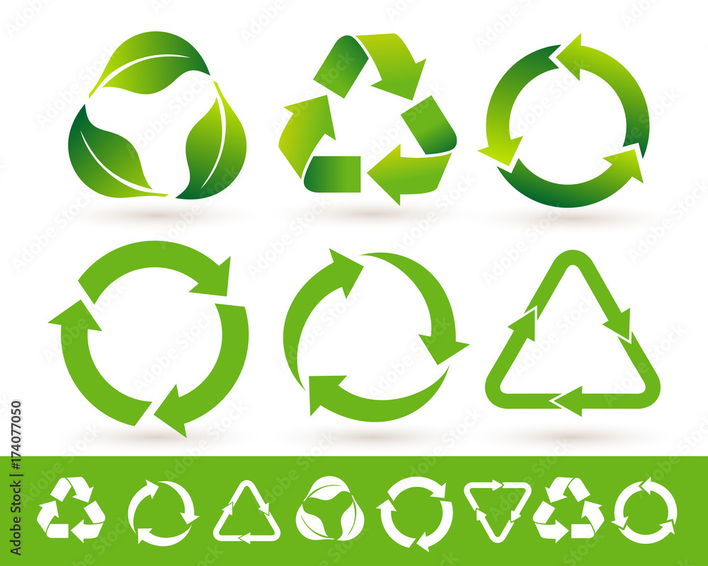 Recycled cycle arrows icon set. Recycled eco icon. Vector illustration ...