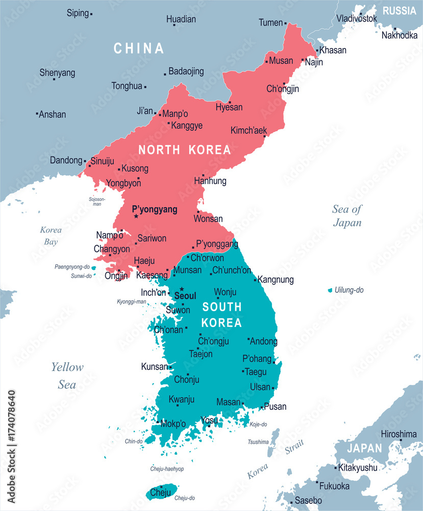 Korean Peninsula Map - Vector Illustration Stock Vector | Adobe Stock