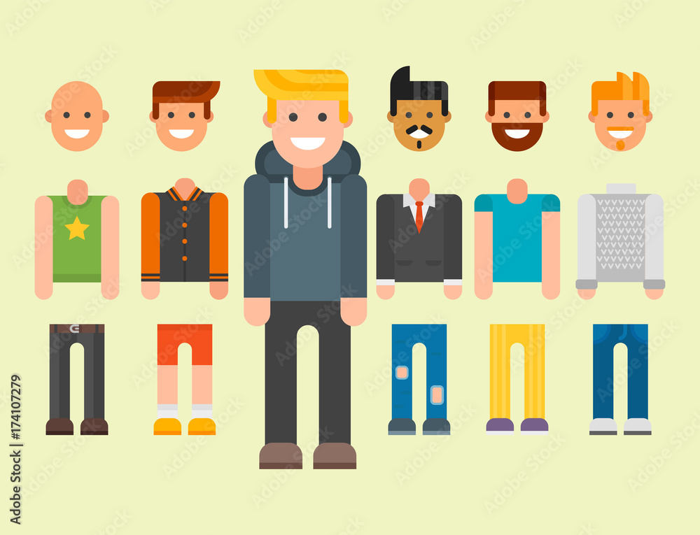 Man constructor body avatar creator vector cartoon character creation ...