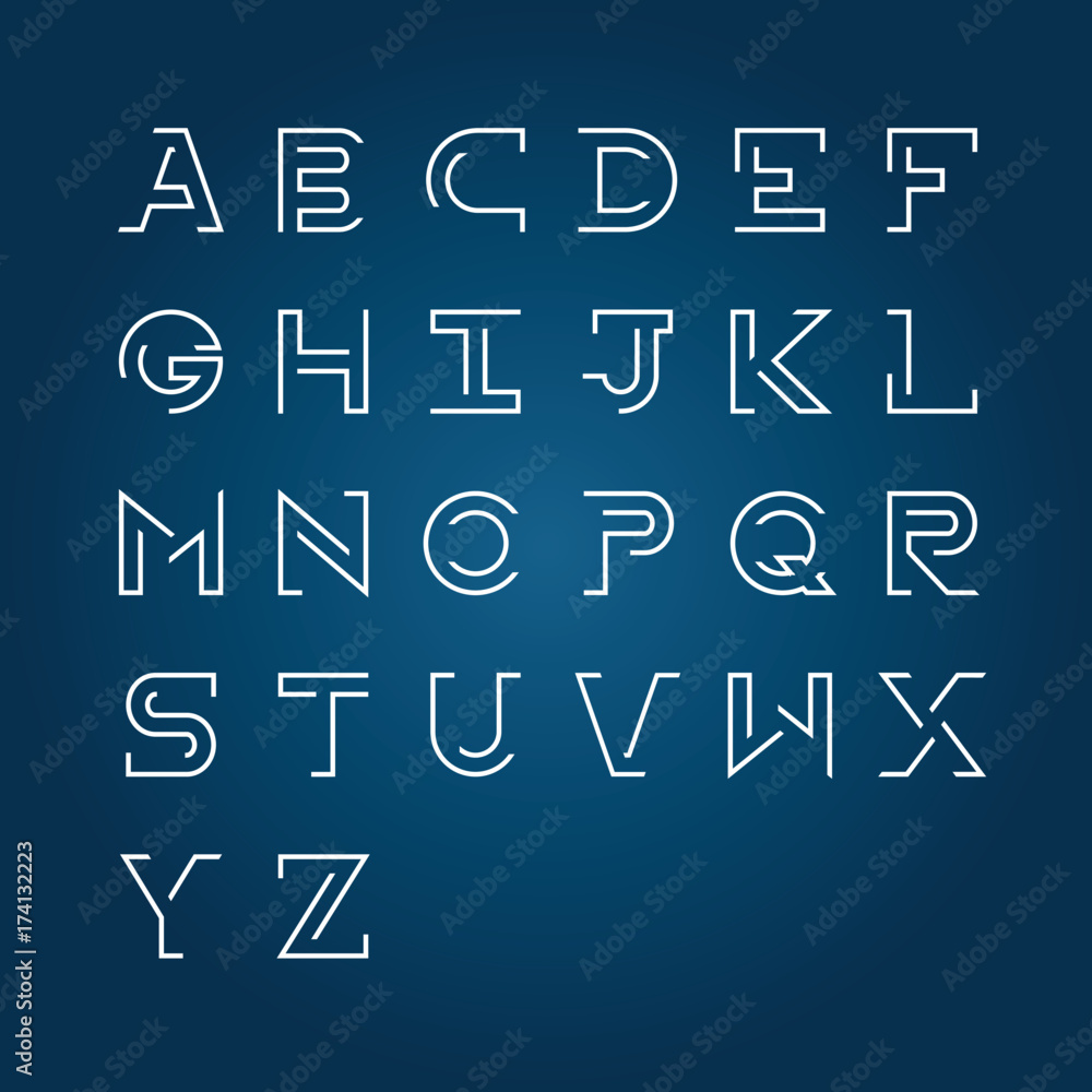 Linear uppercase modern alphabet design set.Minimalist style-Incomplete ...