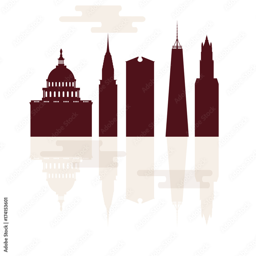 Silhouettes of famous buildings and modern buildings in the USA. Stock ...