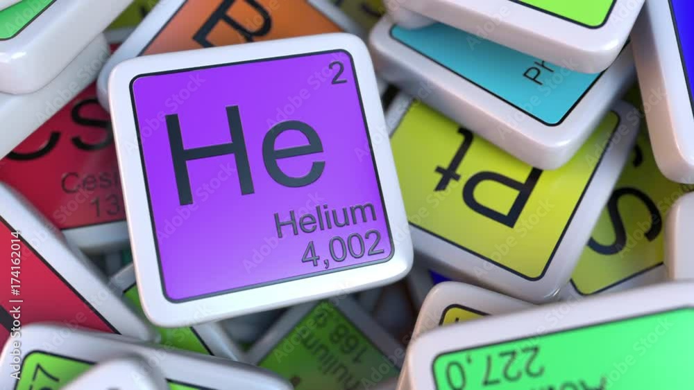 Helium block on the pile of periodic table of the chemical elements ...