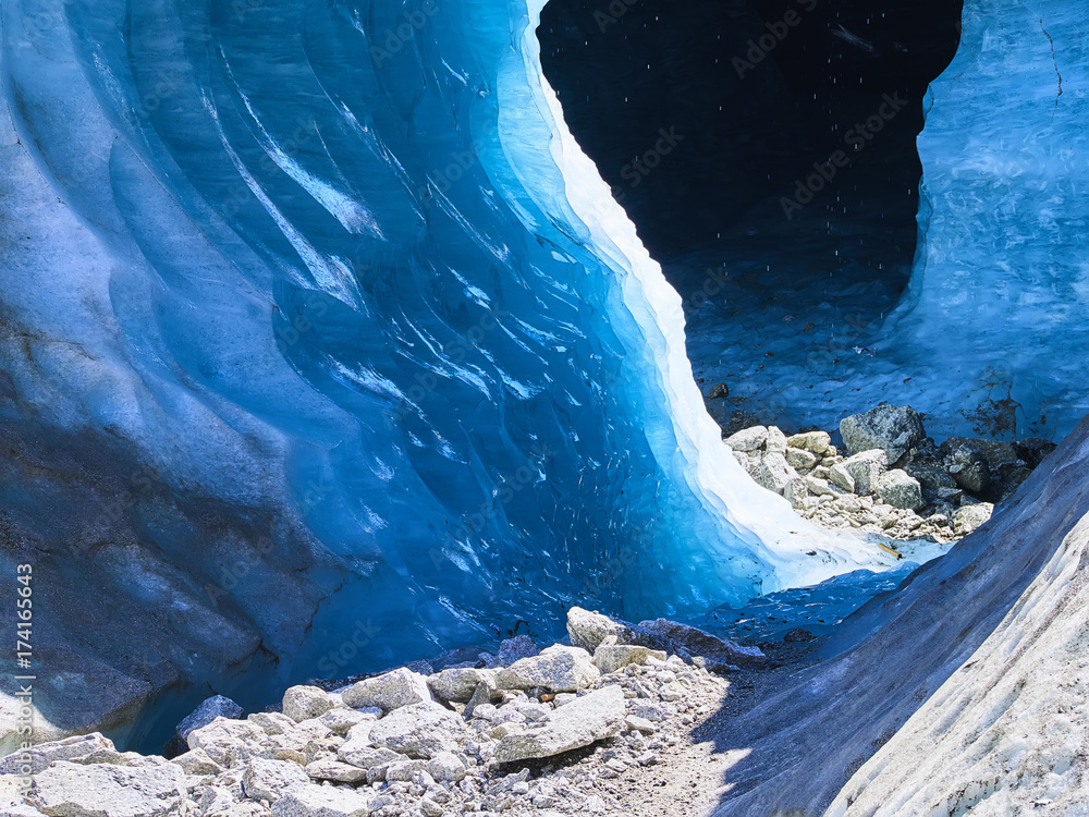 Blue Ice at the Mer de Glace glacier cave, Chamonix, France Stock Photo ...
