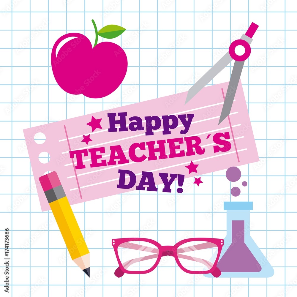 happy teacher day card greeting celebration vector illustration Stock ...