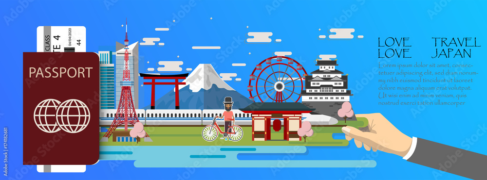 Travel infographic .Japan infographic , passport with landmarks of ...