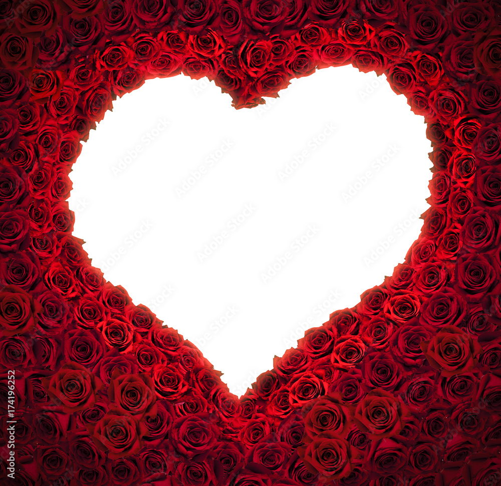 Heart shaped from red roses with isolated background for copy space ...
