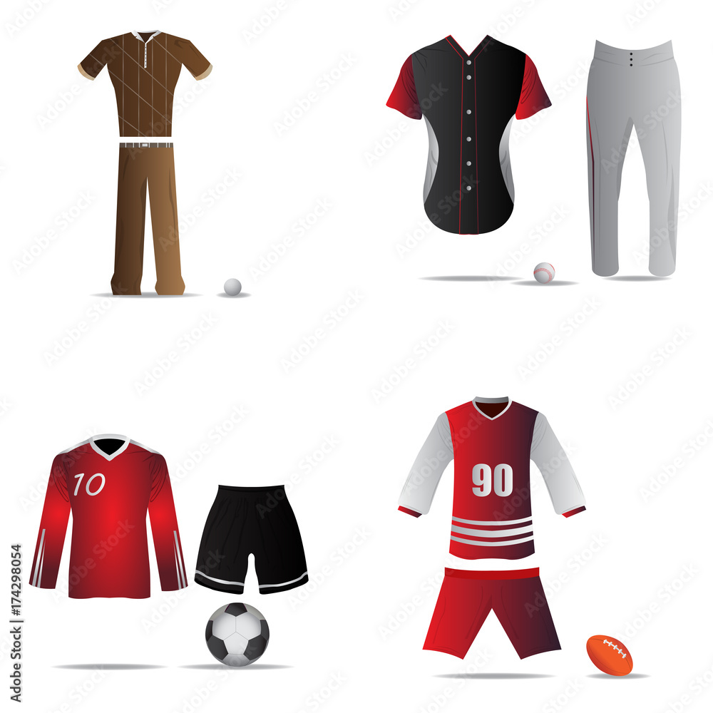 Set of sport uniforms on a white background, Vector illustration Stock ...
