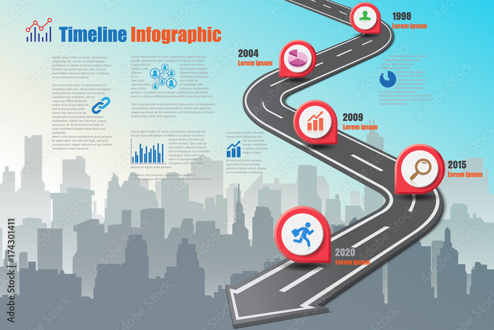 Business road map timeline infographic city designed for abstract ...