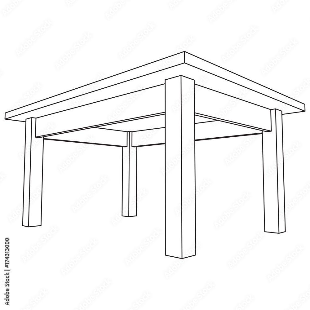 Table furniture wireframe blueprint. Linear outline pedestal vector ...