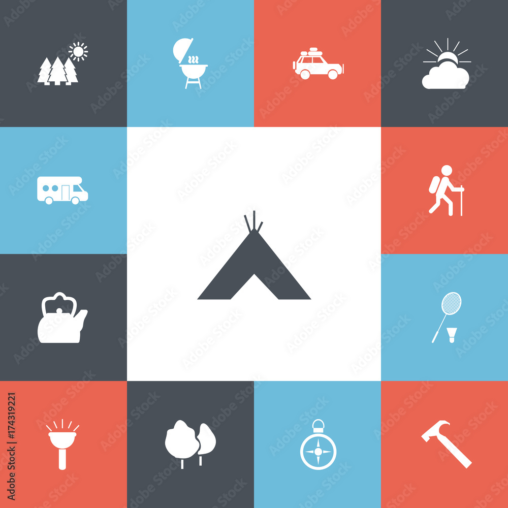 Set Of 13 Editable Trip Icons. Includes Symbols Such As Kebab, Wood ...