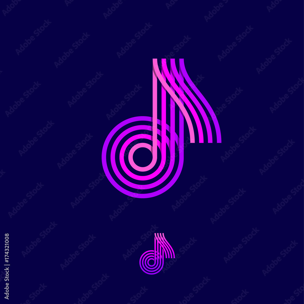 Music logo. Note emblem. Multi colored logo as a note on a dark ...