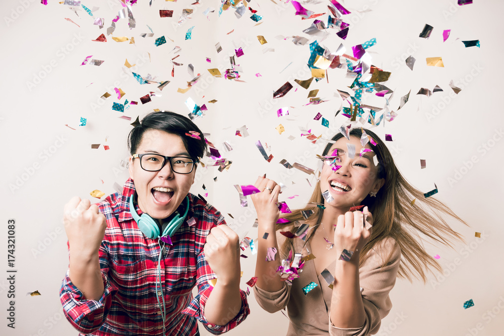Joyful Party Concept - Asian People Having Fun and Enjoy with Colorful ...
