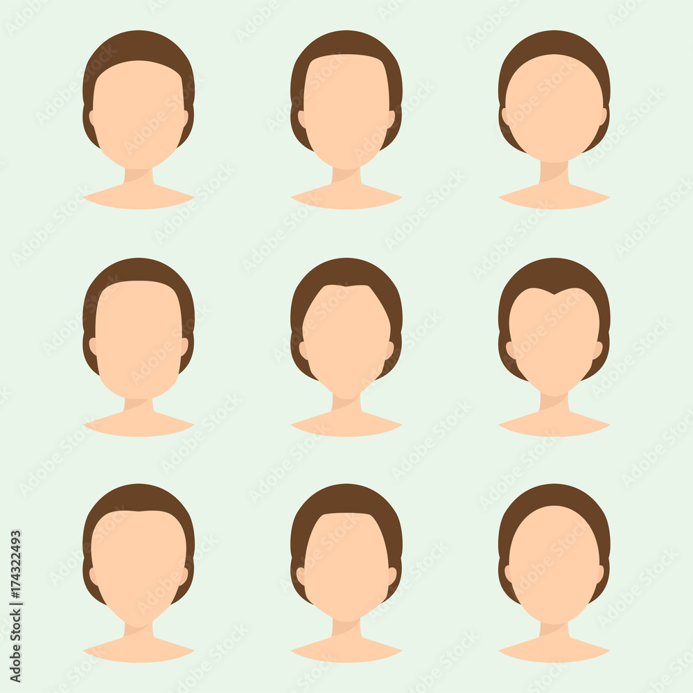 Set of different woman face types vector illustration character shapes ...