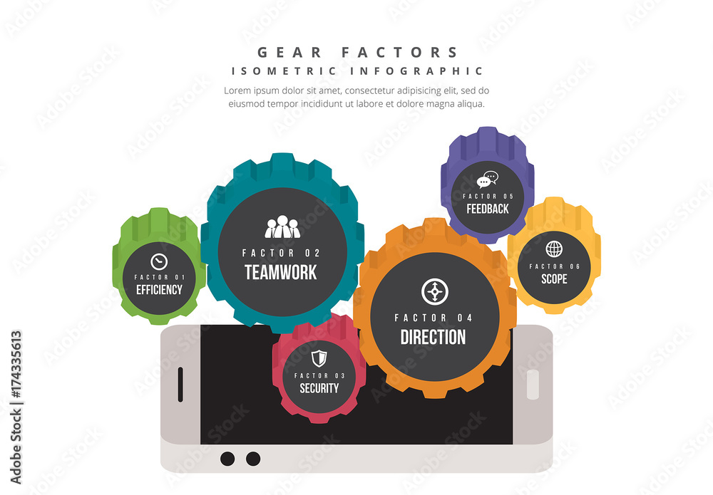 6 Section Mobile Gear Infographic Stock Template | Adobe Stock