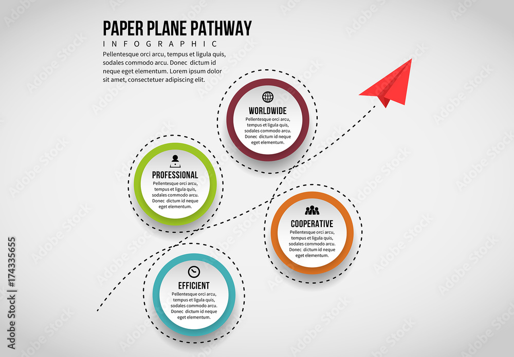 Paper Plane Pathway Infographic Stock Template | Adobe Stock