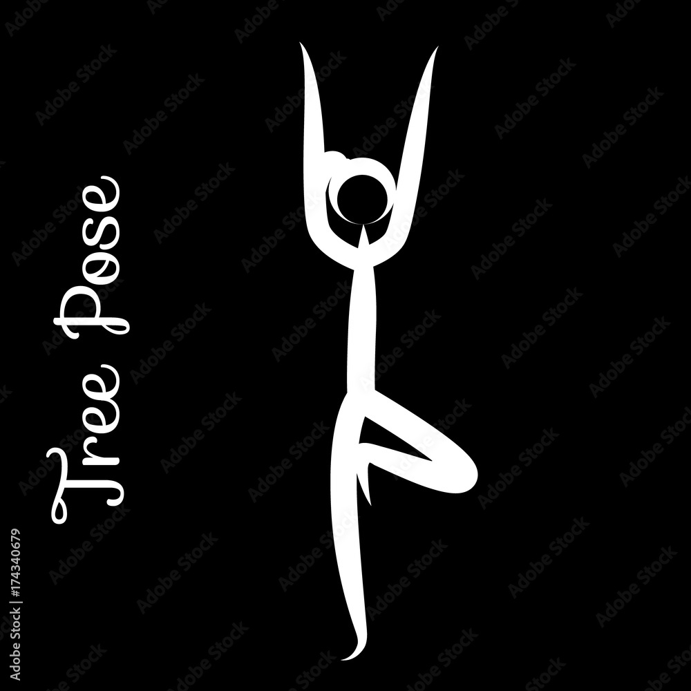 Tree Pose, Vrksasana. Yoga Position. Vector Silhouette Illustration ...