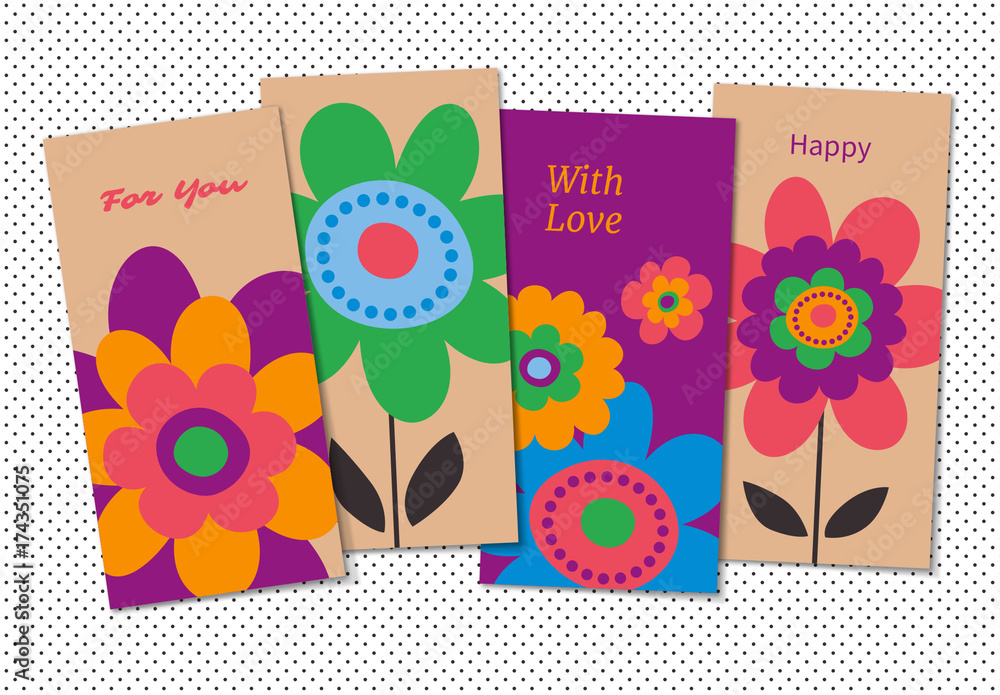 Floral Greeting Card Set Stock Template | Adobe Stock