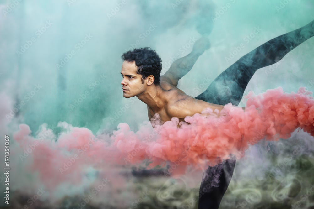 Ballet dancer with smoke bombs Stock Photo | Adobe Stock