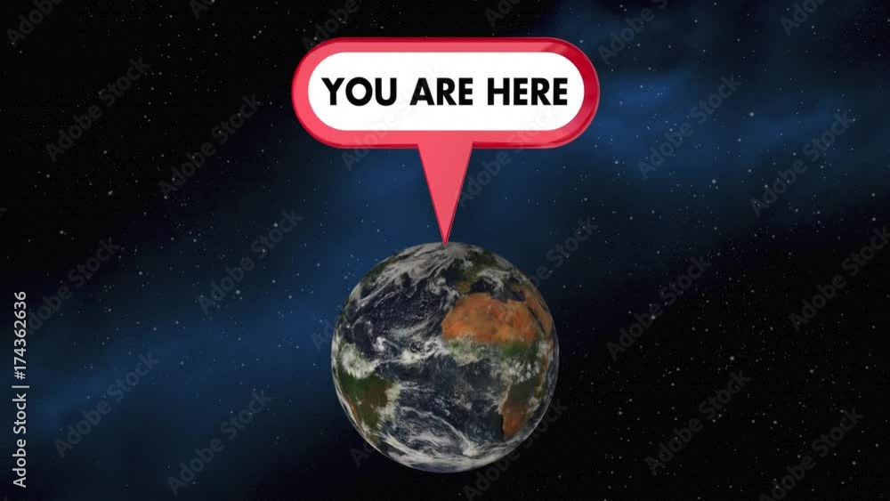 You Are Here Planet Earth Sign Pin 3d Animation Stock Video | Adobe Stock
