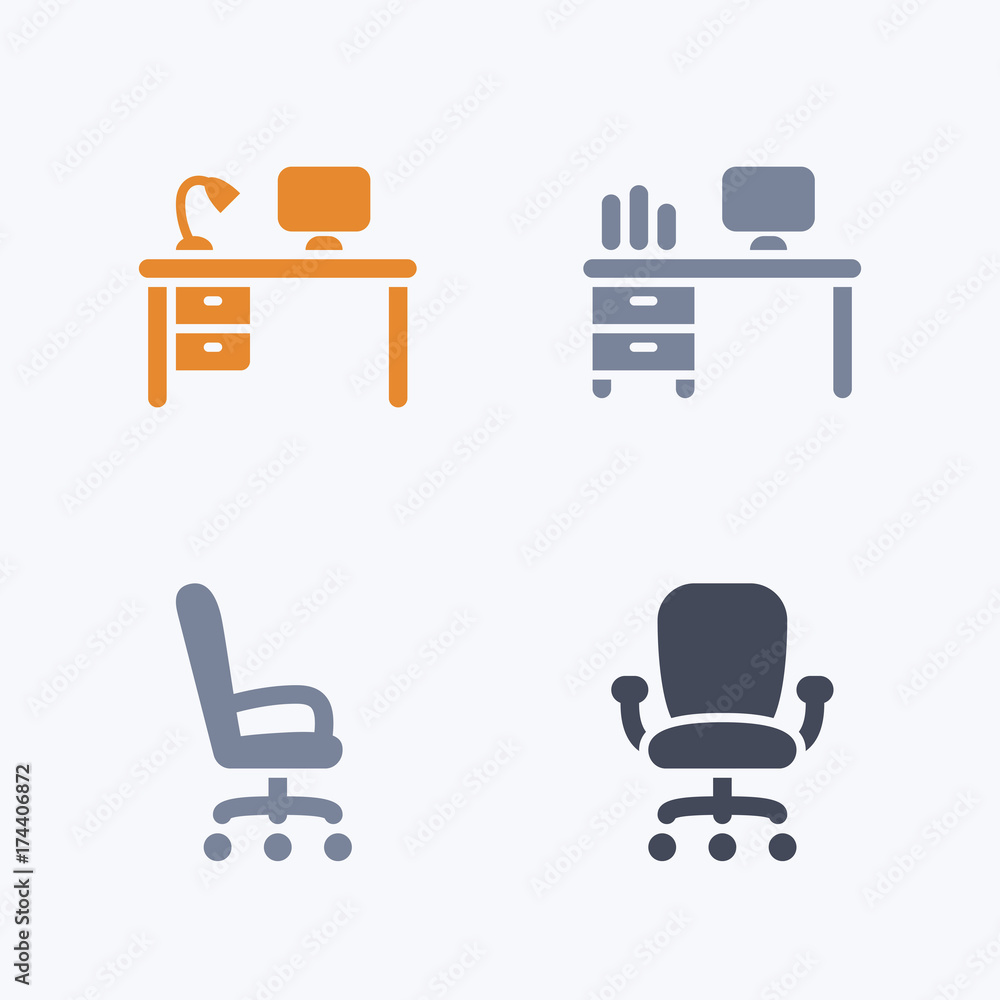 Desks & Chairs - Carbon Icons. A set of 4 professional, pixel-aligned ...